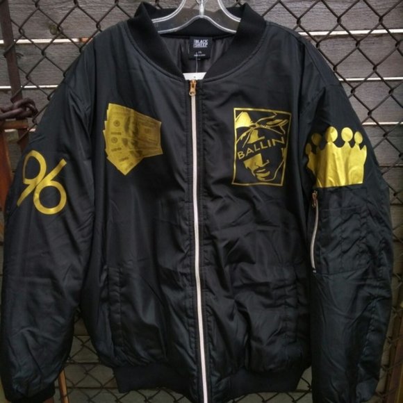 Black Sheep | Jackets & Coats | Rare Tupac 2pac Black Gold Bomber ...